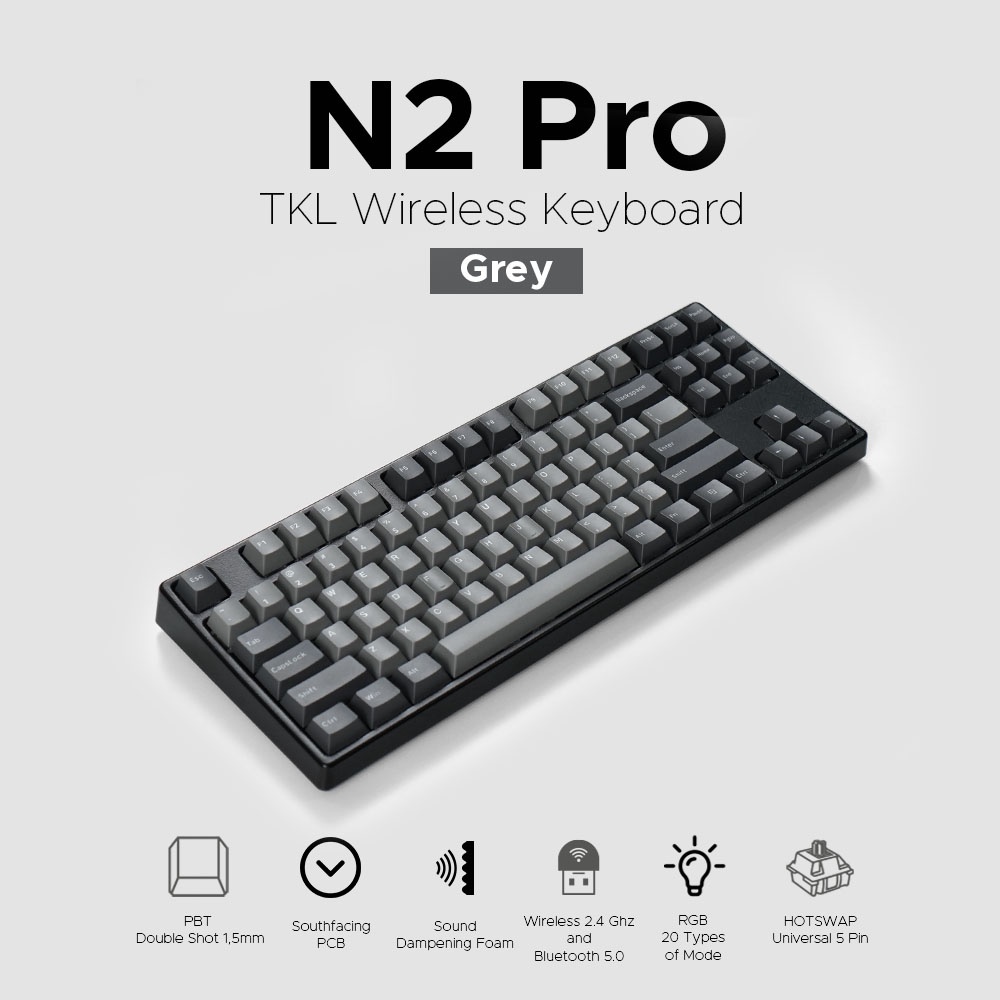 Jual NOIR N2 Pro Grey - TKL Wireless Mechanical Keyboard | Shopee Indonesia
