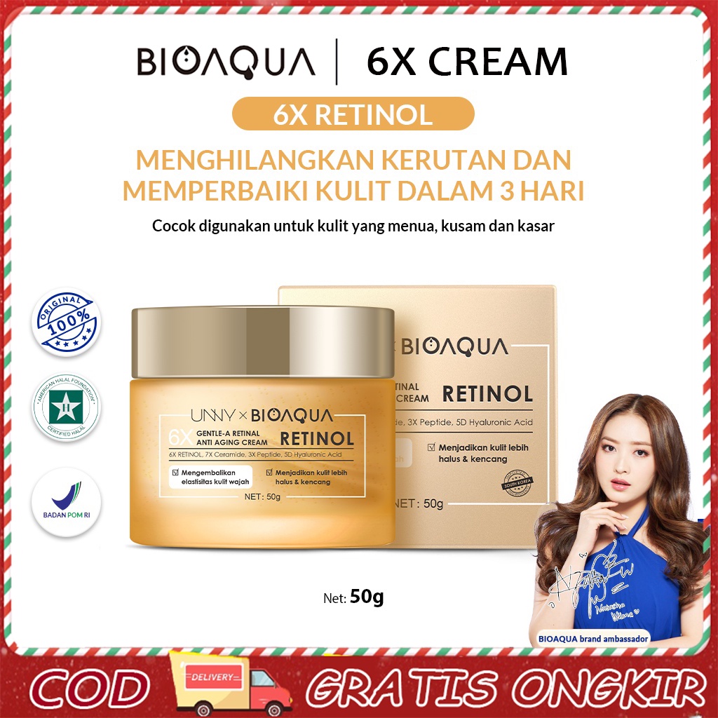 Jual BIOAQUA 6X Gentle-A Retinol Cream Wajah Anti Aging Pelembab Wajah 50g Glowing Cream Krim ...