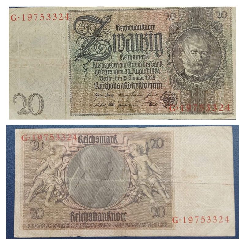 Jual Uang Negara Republik Jerman 20 Mark 1929 Ukuran Besar Dijamin ...