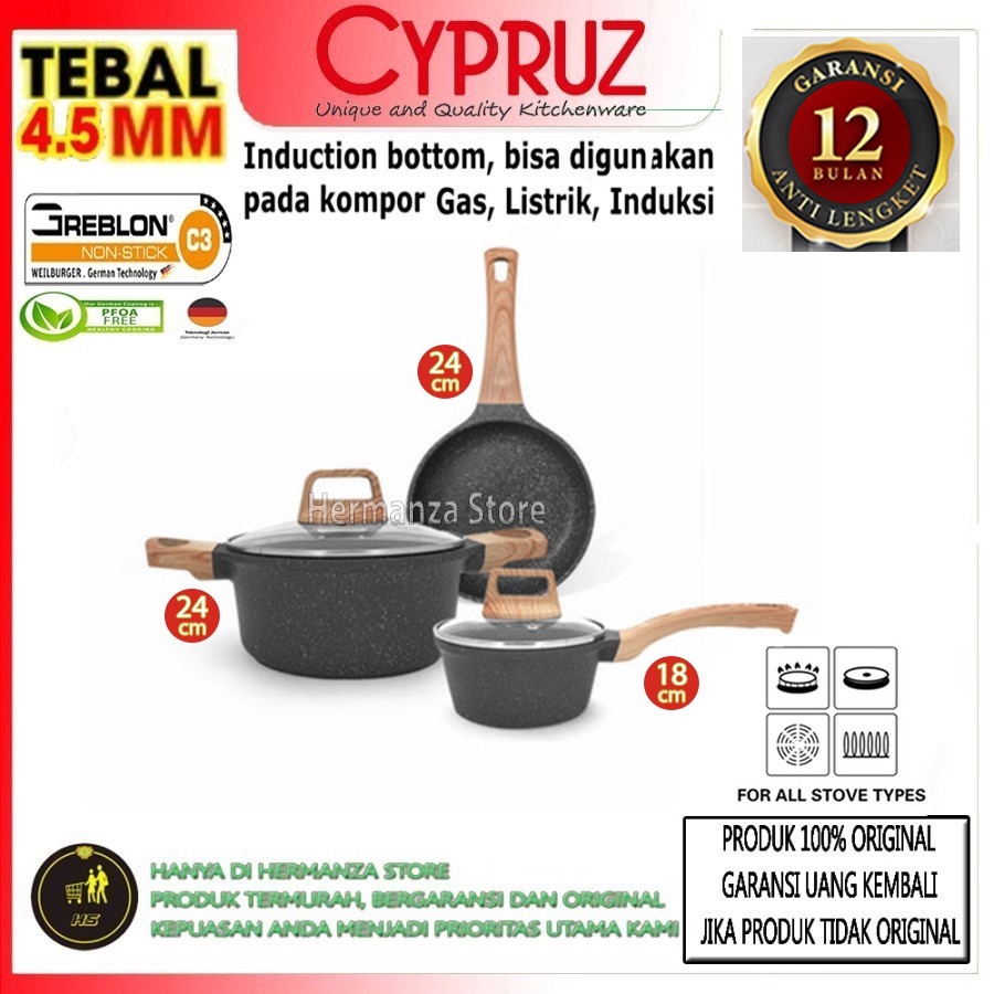 Jual Cypruz Cookware Panci Set Granite 5 pcs Kuali Gagang iNDUKSI PI ...