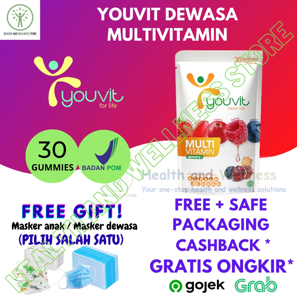 Jual YOUVIT MULTIVITAMIN DEWASA YOU VIT 30 GUMMY TABLET ADULT VITAMIN BERRY | Shopee Indonesia