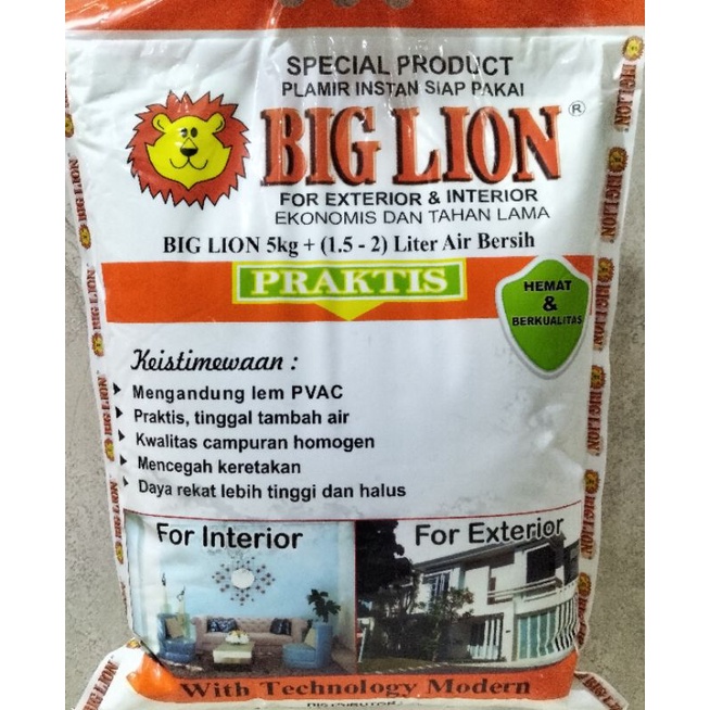 Jual Plamir Tembok Instant BIG LION Kemasan 5kg / Plamir Tembok BIG ...
