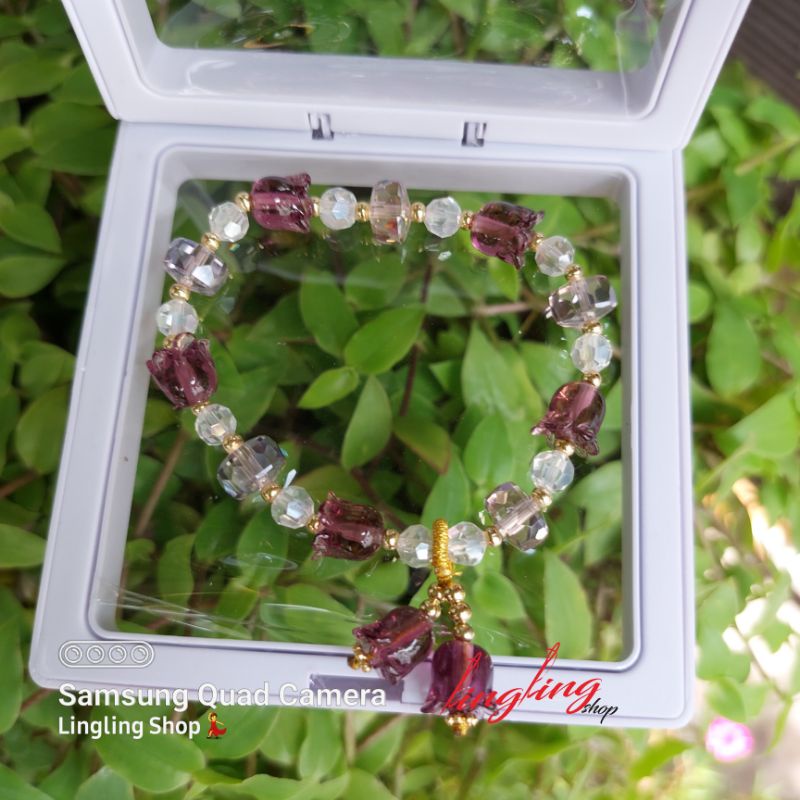 Jual Gelang batu kristal bunga doble, gelang box batu kristal, gelang ...