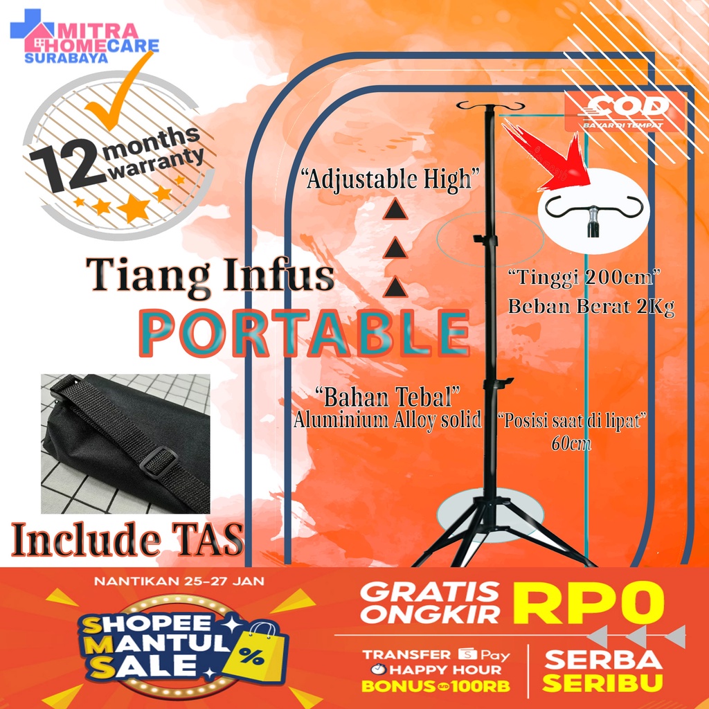 Jual Tiang Infus Portable | Murah Kuat include TAS pouch | Drip Stand ...