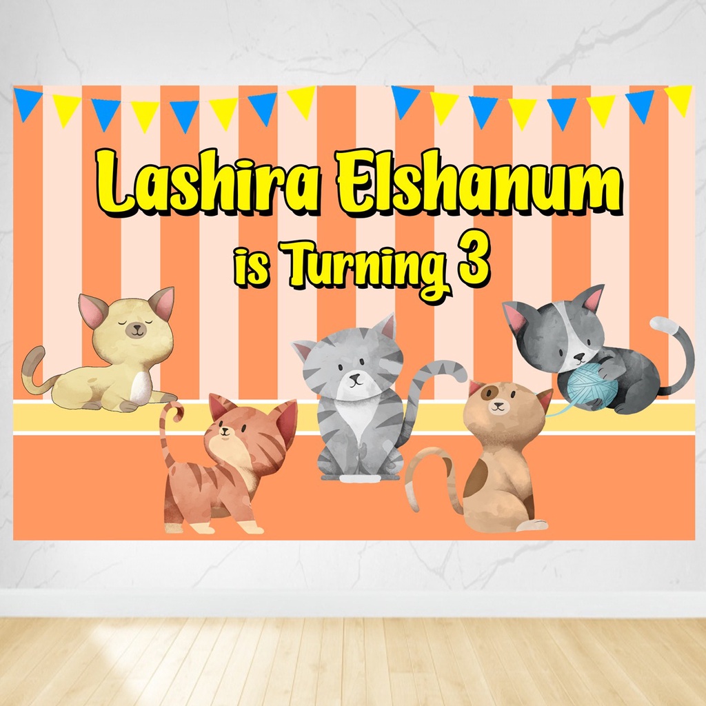 Jual Kucing Meong Cute Backdrop Flexi Banner Birthday / Hiasan Dinding ...