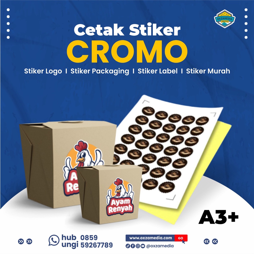 Jual CETAK STIKER CROMO A3+ / STIKER LABEL KEMASAN MURAH / SEHARI JADI ...