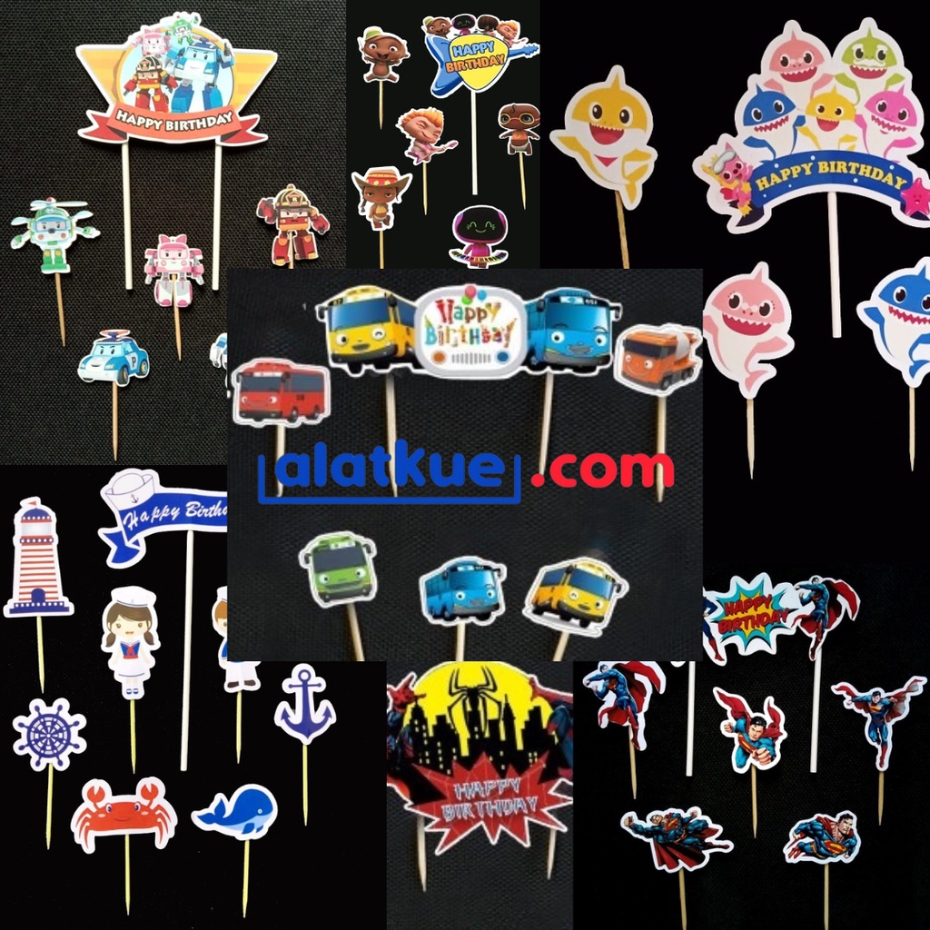 Jual Hiasan Kue Tusuk Cake Topper Kertas Happy Birthday Boy (Nusarara, Mickey, Doraemon, Robo ...