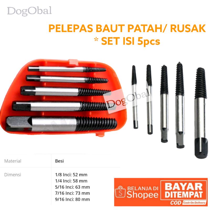 Jual Alat pembuka Baut patah Baut rusak isi 5pcs Screw Extractor Tap set Alat Pelepas Baut Patah ...