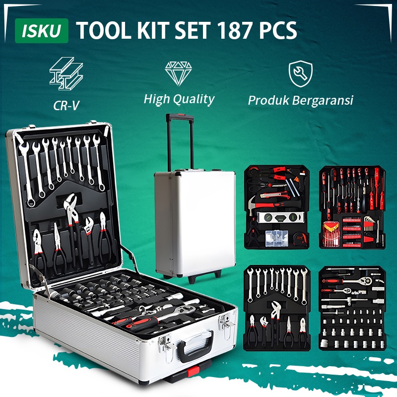 Jual ISKU Tool kit Set 187 PCS /kunci set lengkap Bengkel/Alat Bengkel Perkakas Lengkap/kunci ...
