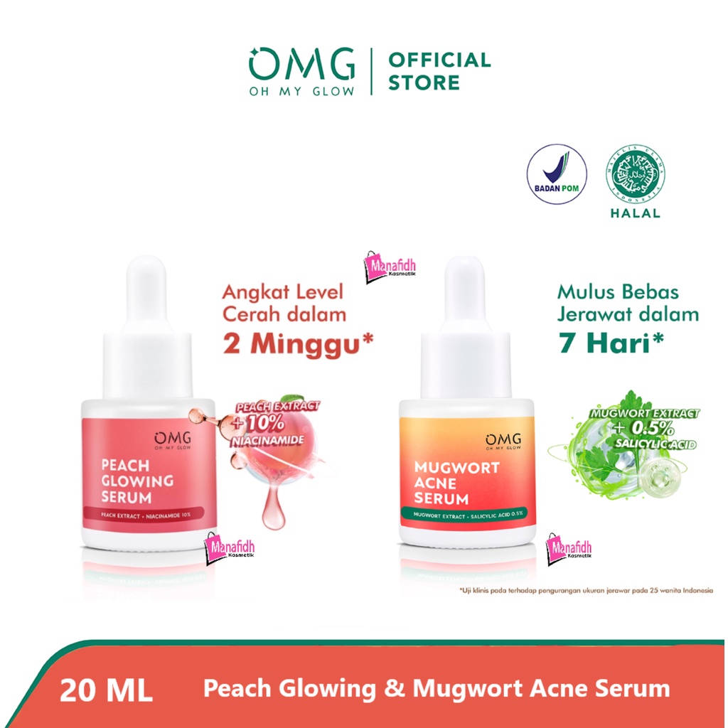 Jual OMG OH MY GLOW Peach Glowing Serum 20 ml | Mugwort Acne Serum 20ml | Shopee Indonesia