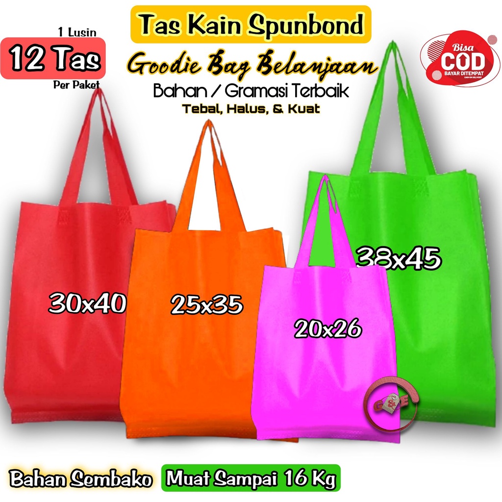 Jual Lusinan Tas Kain Spunbond Goodie Bag Tali Ukuran Jumbo, Besar / Kecil S/M/L/XL ( 20x26 ...