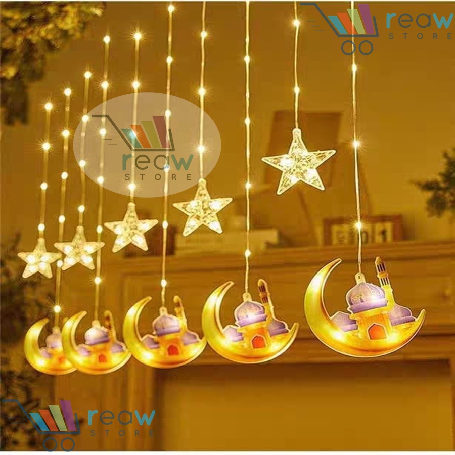 Jual Lampu Hias Tirai LED Idul Fitri Lebaran Bulan Bintang Masjid ...