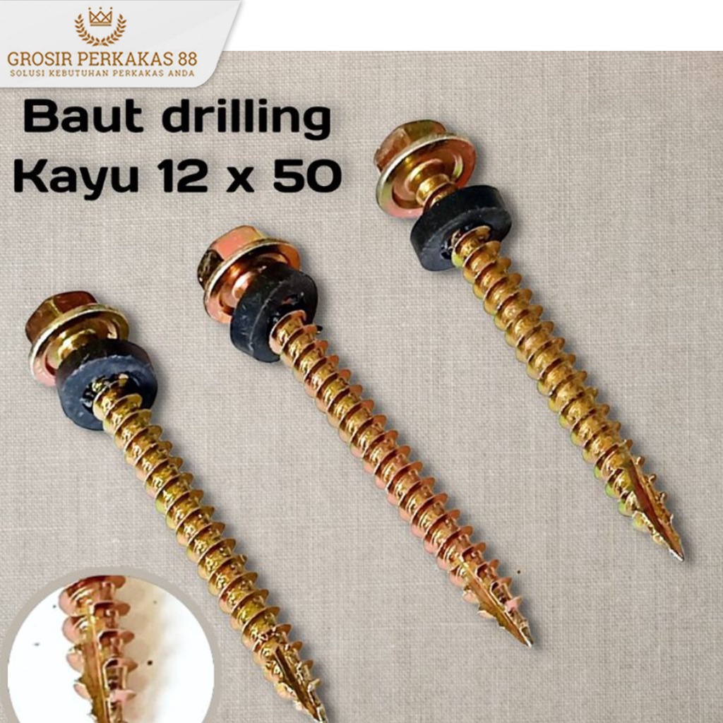 Jual Baut Baja Ringan Sekrup Roofing Kayu 5cm 12x50 drat kasar | Shopee ...