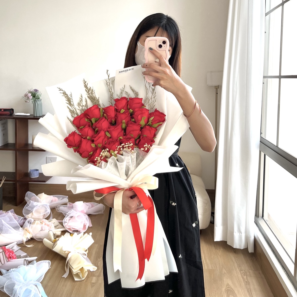 Jual KHUSUS PO VALENTINE Bucket Bunga Artificial PREMIUM / Buket Rose ...