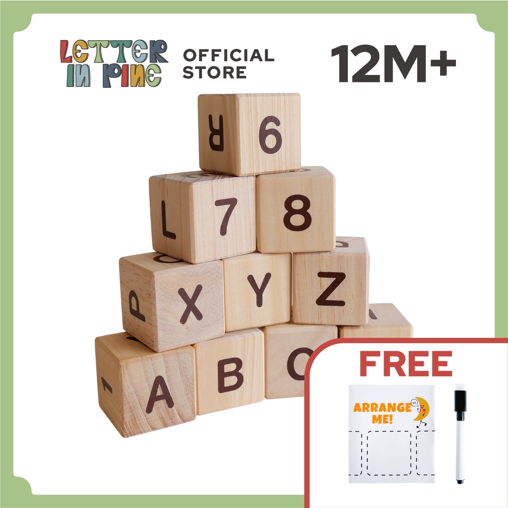 Jual LETTERINPINE NEW Alphabet & Number Blocks - Mainan Kayu Wooden Toy ...