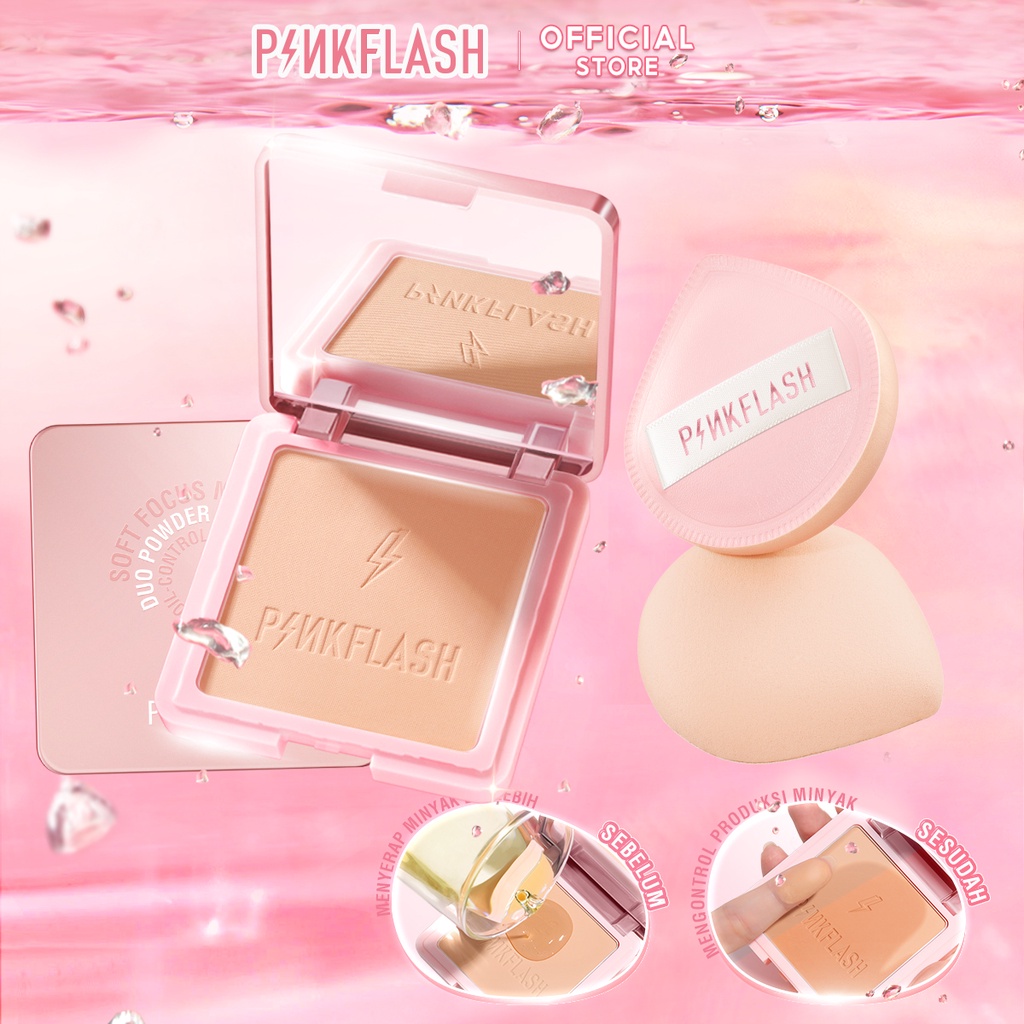 Jual PINKFLASH Mattifying Flawless Two Way Cake Powder + Makeup Puff UV ...