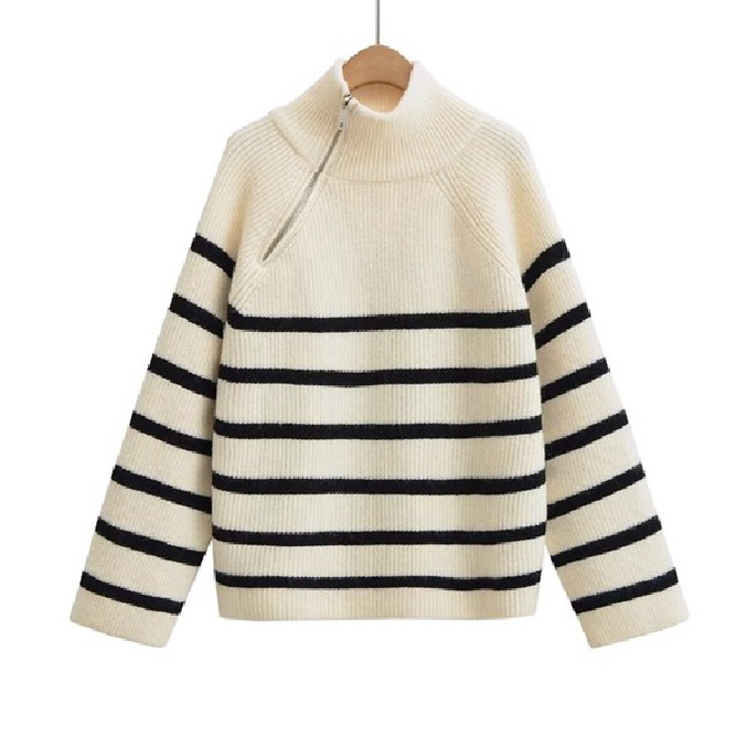 Jual AB963609 Knit Sweater Rajut Garis Hitam Putih Wanita Korea Import ...