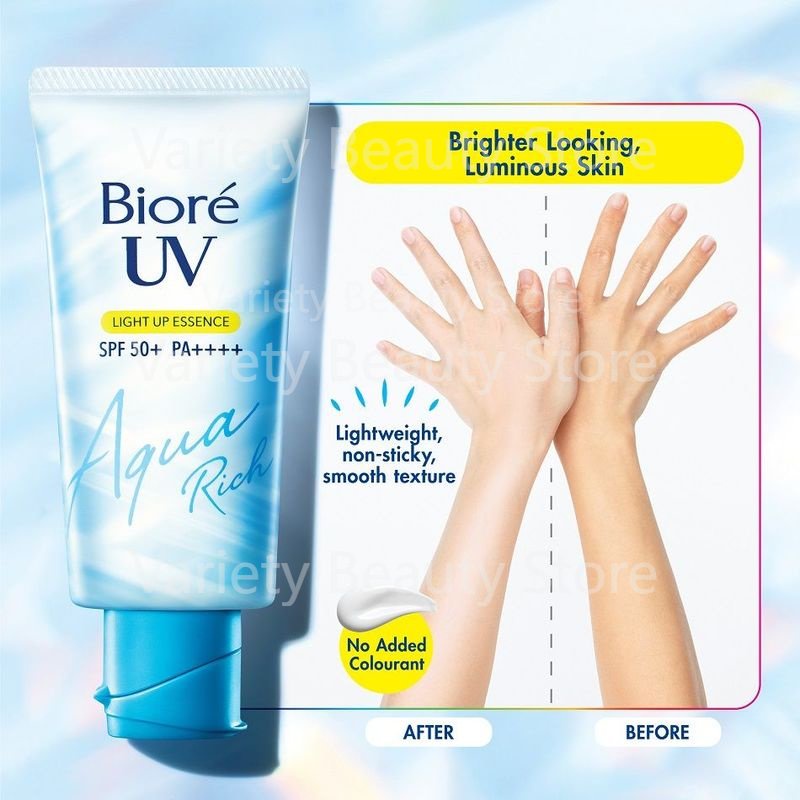 Jual Biore UV Aqua Rich Sunscreen Glowing Natural Light Up Essence SPF 50 PA++++ 70 gr ...