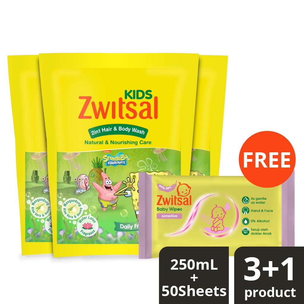 Jual Buy 3 Zwitsal Kids 2in1 Green 250ml FREE Zwitsal Baby Wipes ...