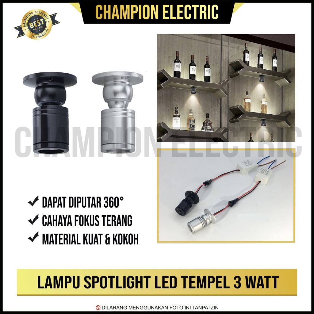 Jual Lampu Spotlight LED Tempel Rak Etalase Lemari Kabinet 3 Watt 3W ...