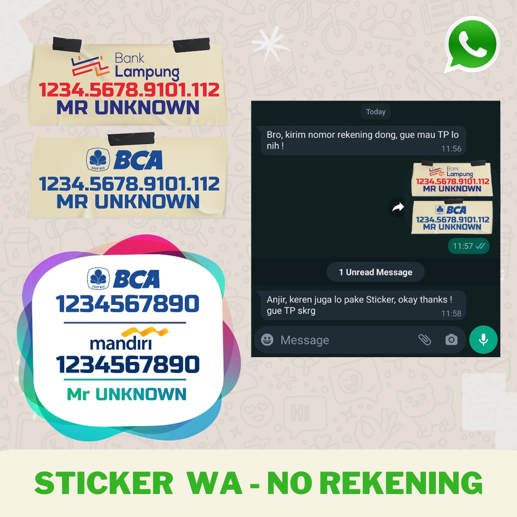 Jual STICKER WA / WHATS APP NOMOR REKENING 2 IN 1 | Shopee Indonesia