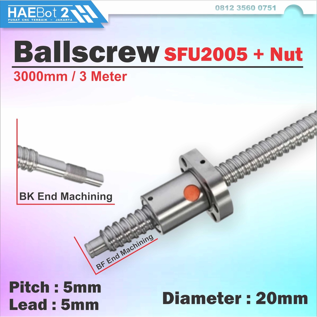 Jual [HAEBOT 2] Ballscrew Ball screw SFU2005 SFU 2005 3000mm 3m End ...