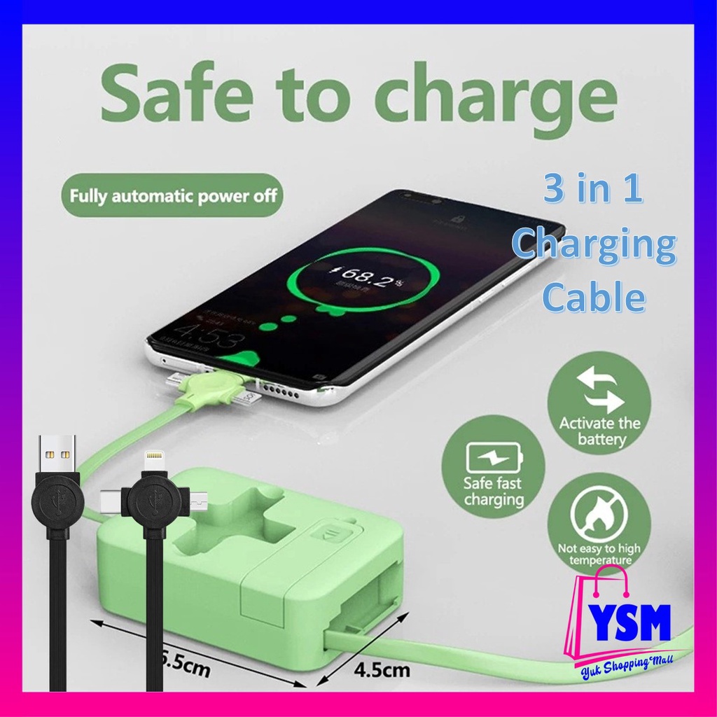 Jual YSM Kabel Pengisian Daya 3 IN 1 Charger Micro USB Tipe-C Fast Charging Dengan Bracket ...