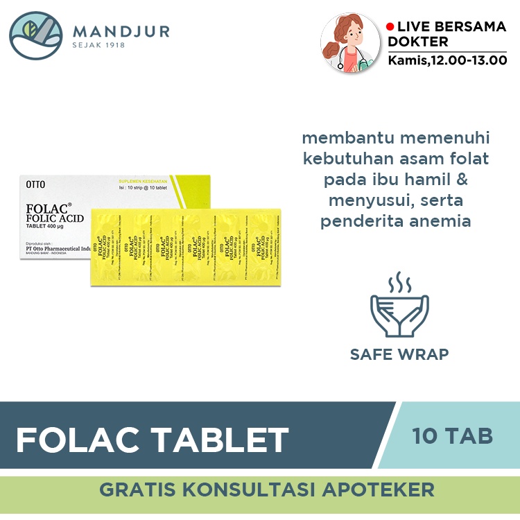 Jual Folac 400 mcg 10 Tablet - Suplementasi Asam Folat Ibu Hamil ...