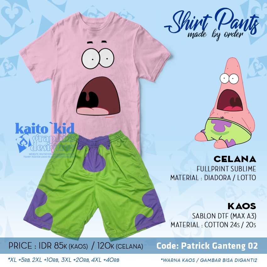 Jual Kaos Celana PATRICK SPONGEBOB Unik Lucu bisa custom desain bebas | Shopee Indonesia