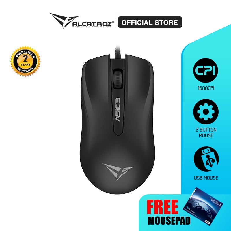 Jual Mouse Kabel Alcatroz Asic 3 Wired USB Mouse 1600 CPI | Ergonomic ...