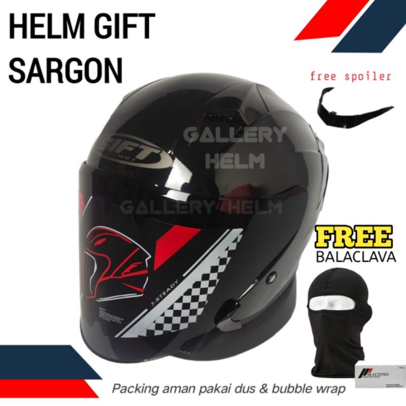 Jual HELM GIFT SARGON HITAM GLOSSY ORIGINAL | HELM HALF FACE | MODEL ...