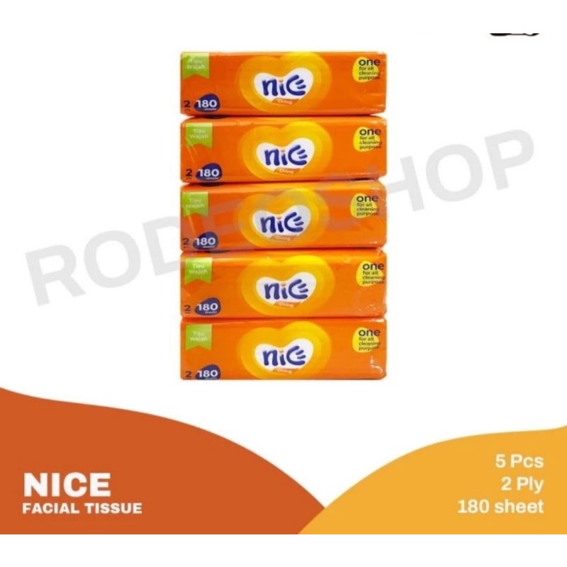 Jual TISSUE FACIAL NICE TISU WAJAH PAKET 5 PACK 180SHEET SETARA 900 ...