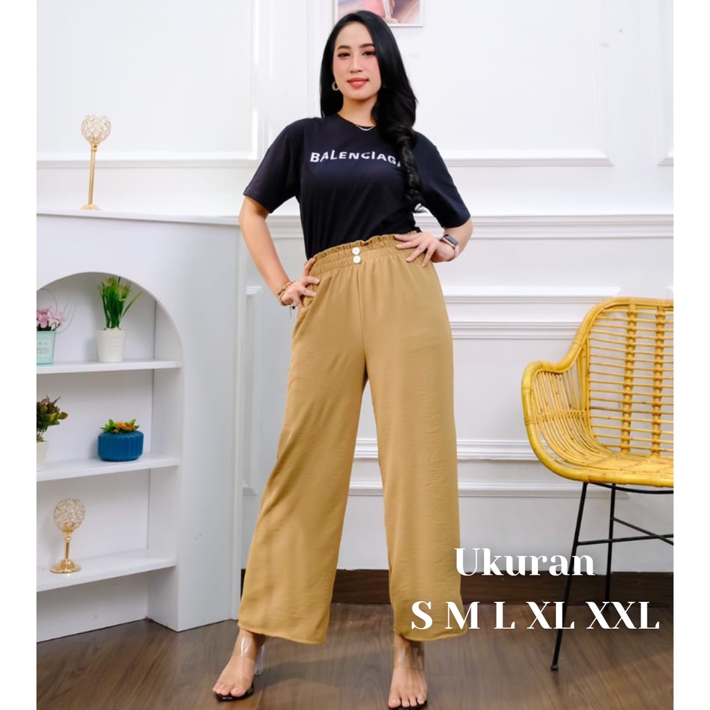 Jual Kulot Highwaist Kancing 2 Button / Kulot Crinkle Airflow Kancing Dua S M L XL XXL | Shopee ...