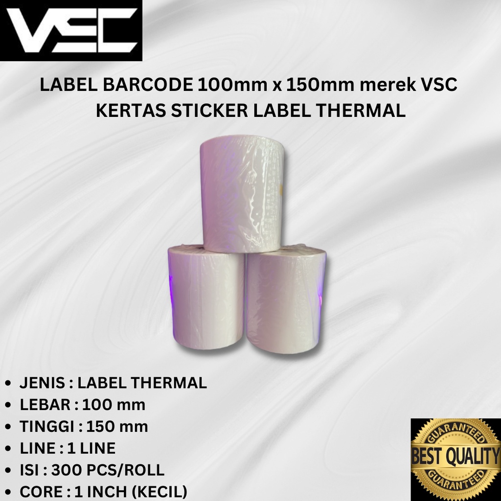 Jual LABEL BARCODE 100 X 150 mm merek VSC KERTAS STICKER LABEL THERMAL ...
