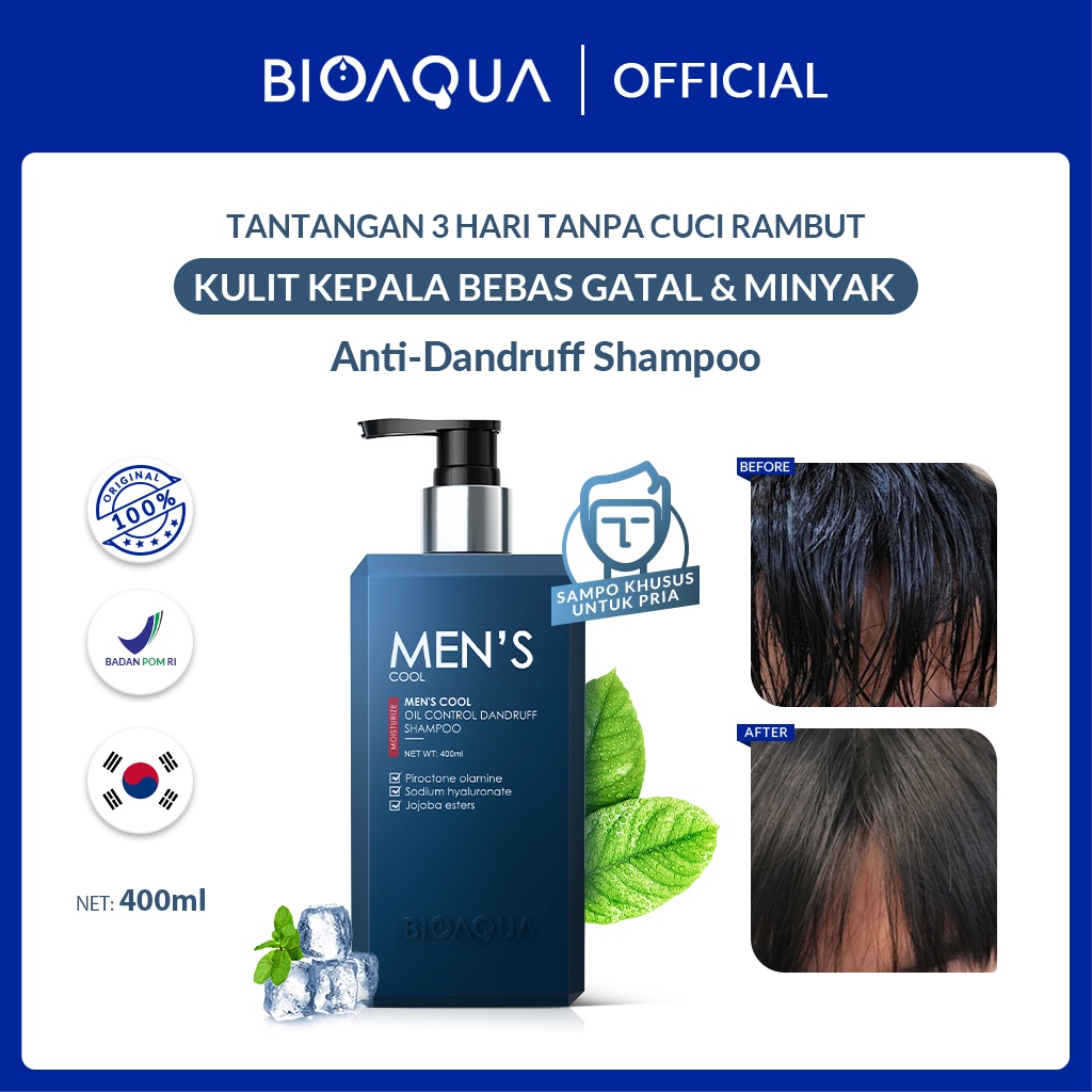 Jual BIOAQUA Sampo Pria Shampoo Anti Ketombe Men's Cool Oil Control Dandruff Shampoo 400ml ...