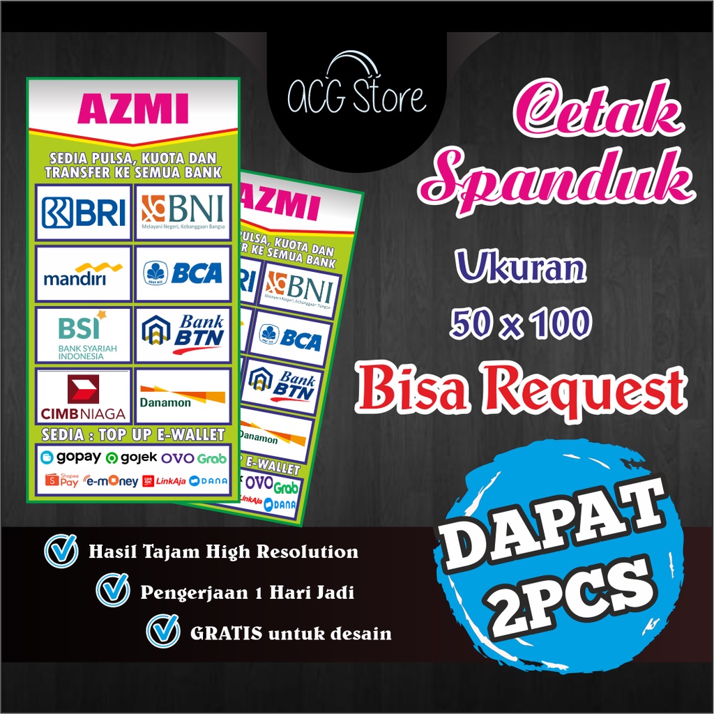 Jual ACG STORE/2PCS UKURAN 50X100 CETAK SPANDUK OTLET/BANNER PEMBAYARAN ...