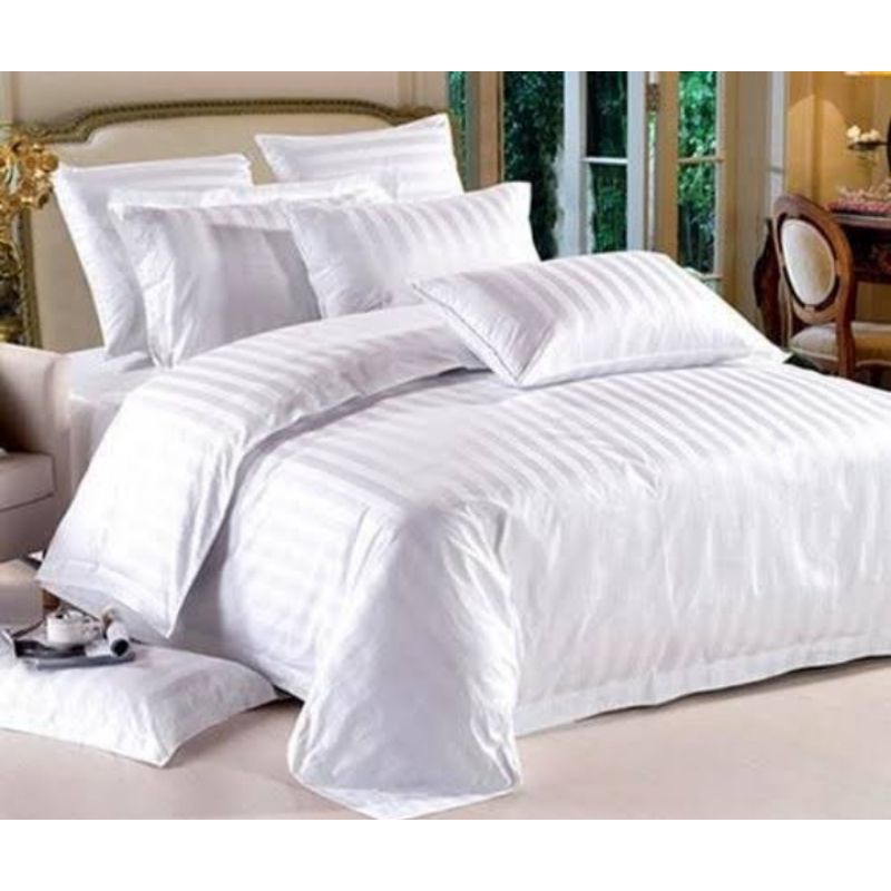 Jual Sprei Hotel Dobby Stripe Set White 3cm | Shopee Indonesia