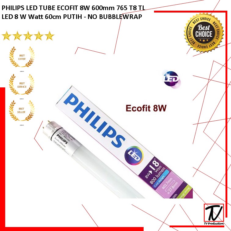 Jual PHILIPS LED TUBE ECOFIT 8W 600mm 765 T8 TL LED 8 W Watt 60cm PUTIH | Shopee Indonesia