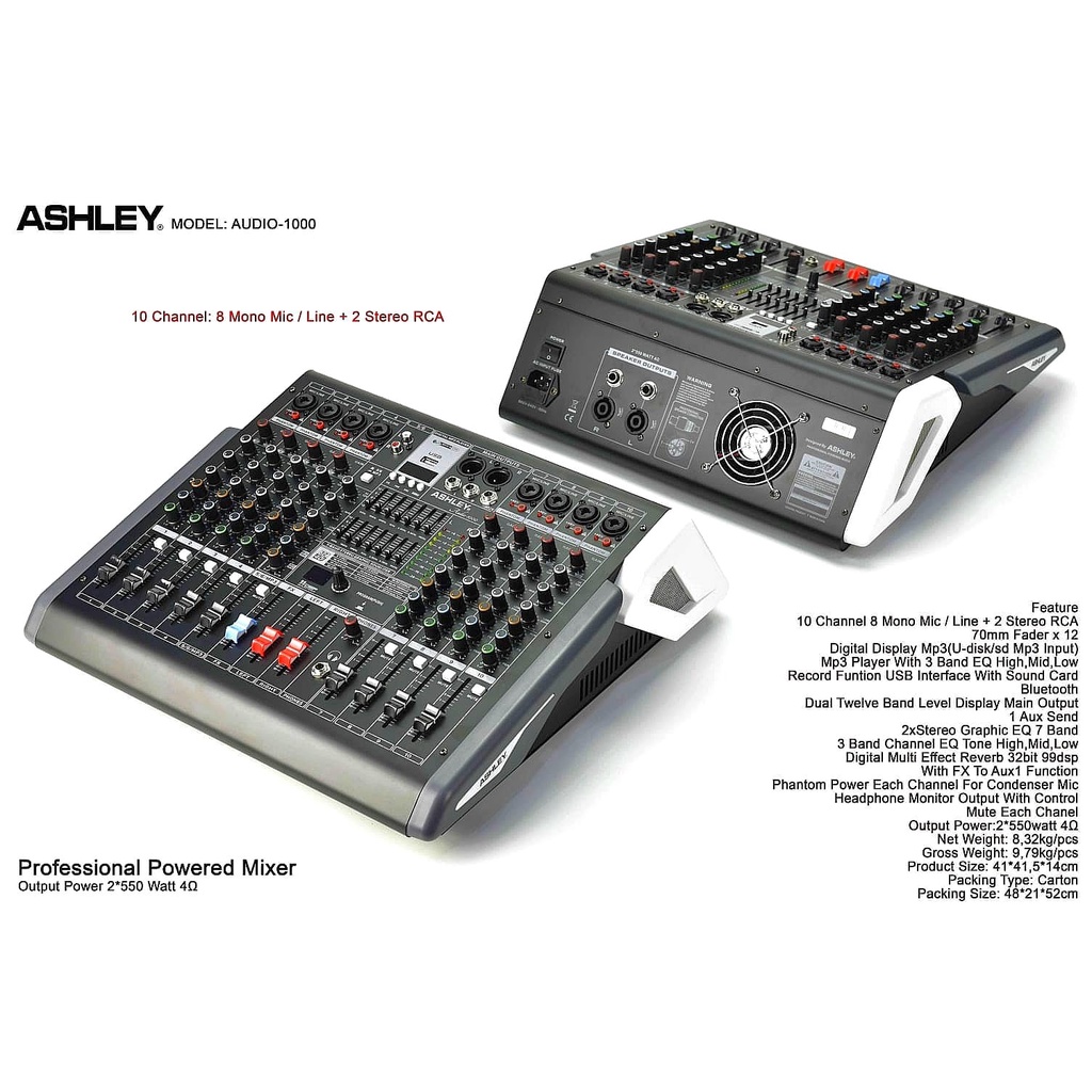 Jual Power Mixer ASHLEY 10 Channel Audio 1000 Audio-1000 99DSP 2x550 ...
