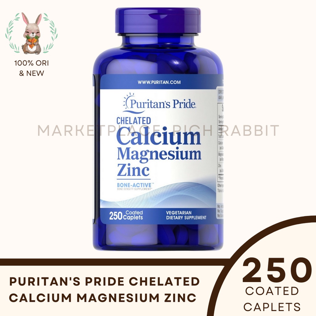Jual Puritan's Pride Chelated Calcium Magnesium Zinc 250 Caplets ...