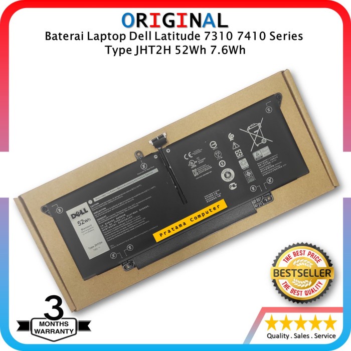 Baterai Laptop Dell Latitude 7310 7410 Series Type JHT2H 52Wh 7.6V ...