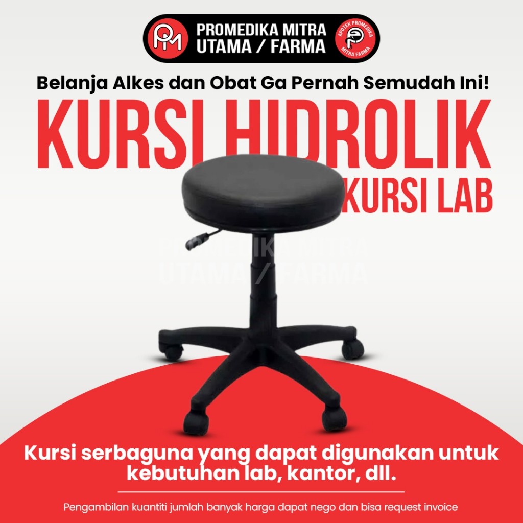 Jual Kursi Lab Roda Hidrolik / Kursi Bar Bulat Hitam dengan